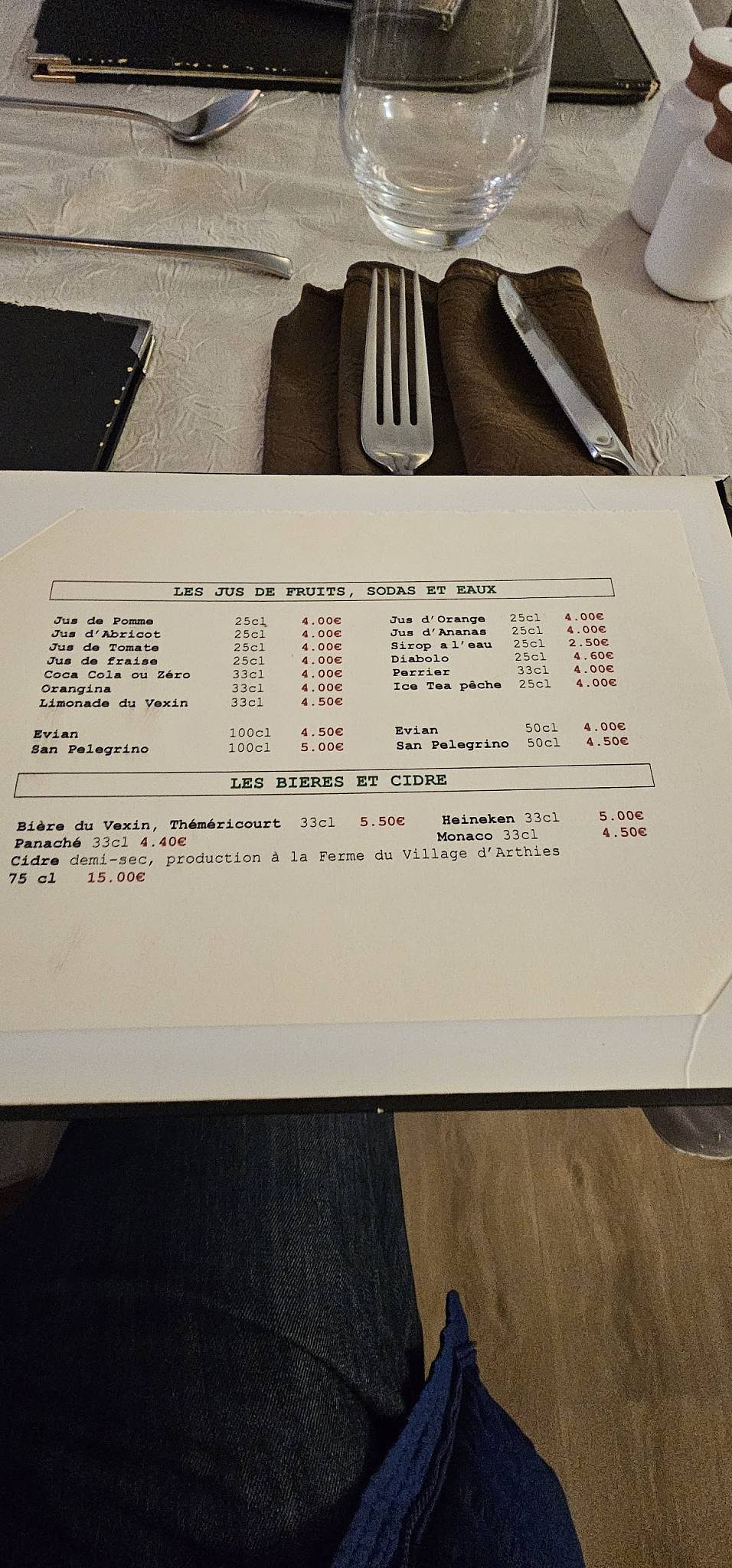 Menu au La Table Verte restaurant, Genainville
