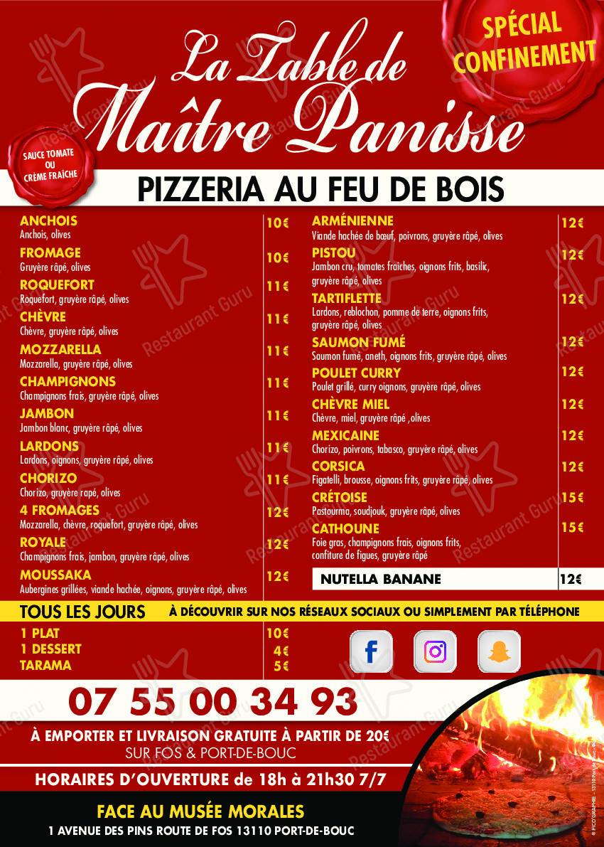 Carta de Restaurant La Table de Maître Panisse, Port-de-Bouc