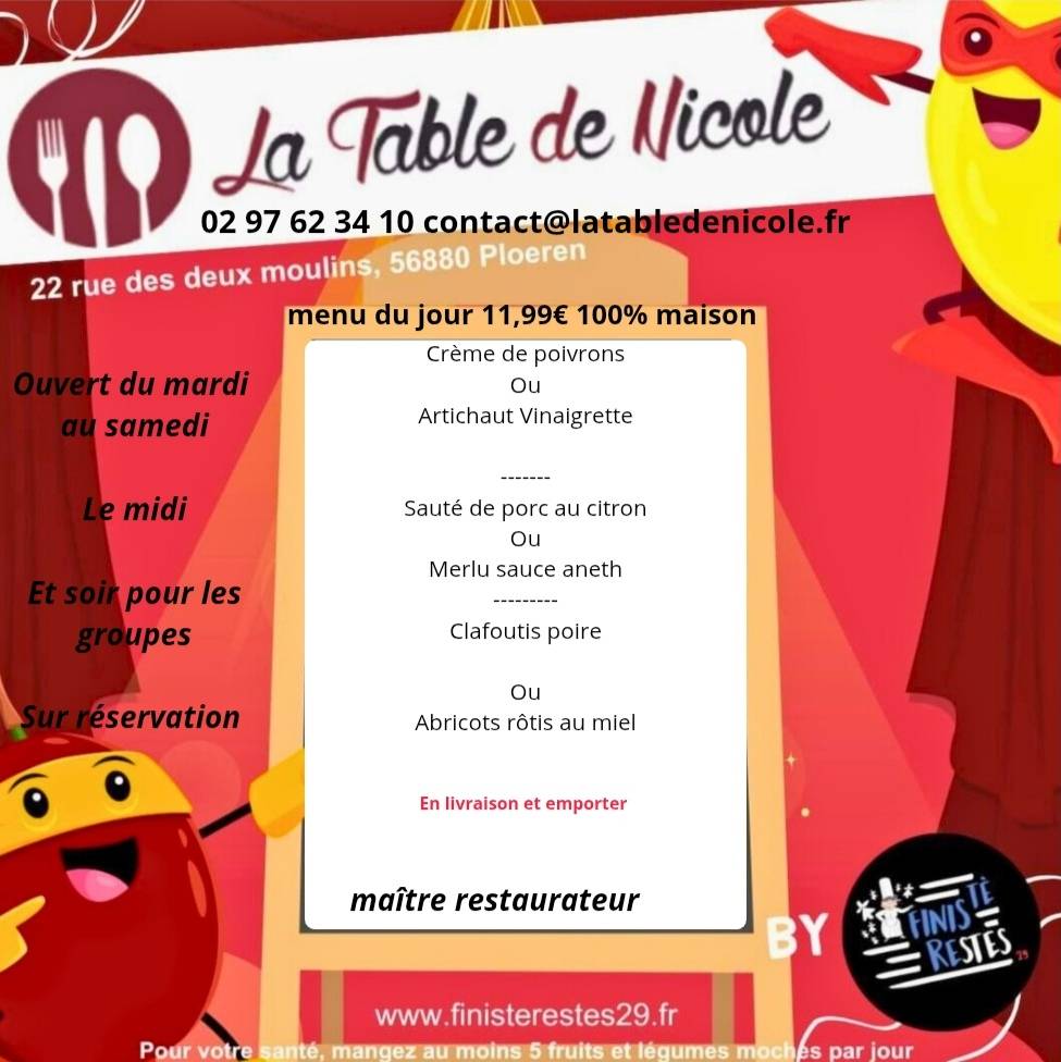 Menu au La Table de Nicole restaurant, Ploeren