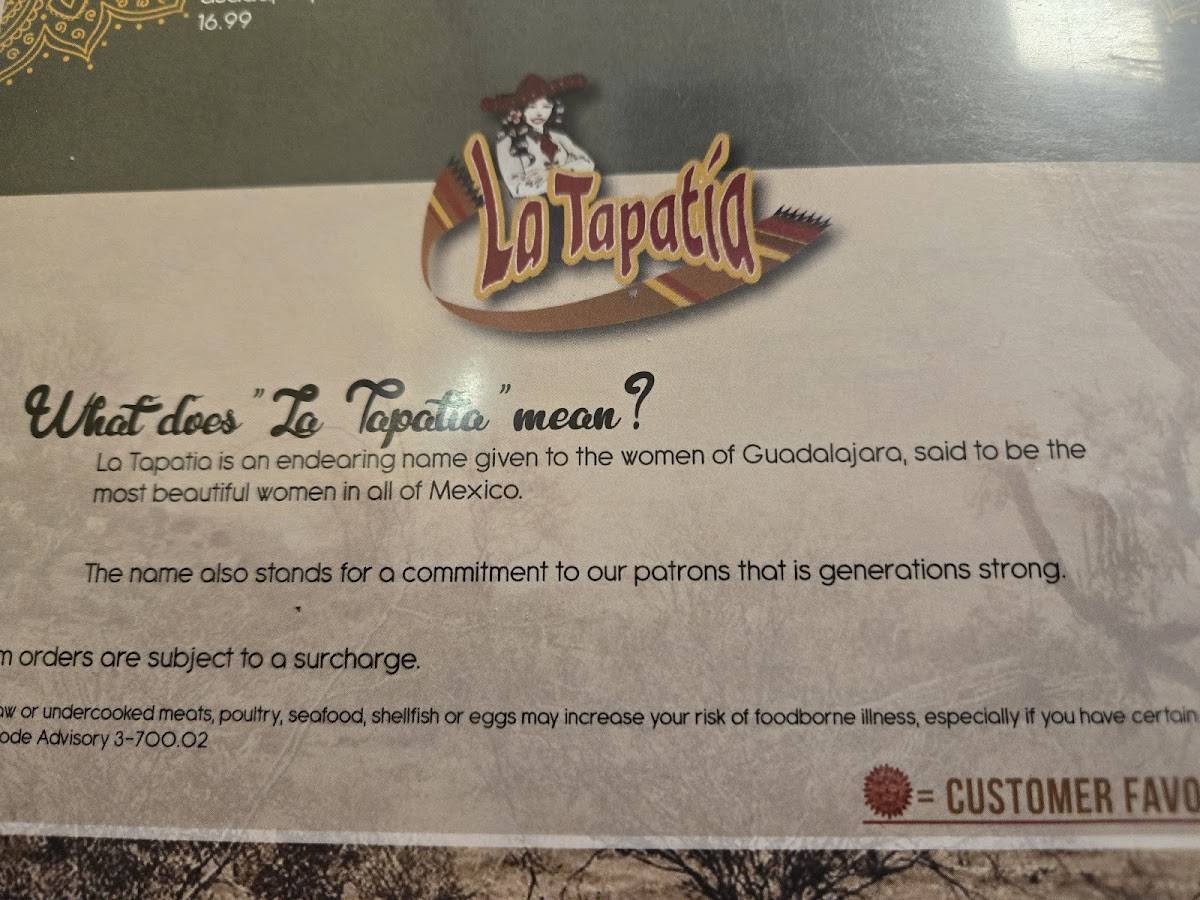 Menu at La Tapatía restaurant, Boise