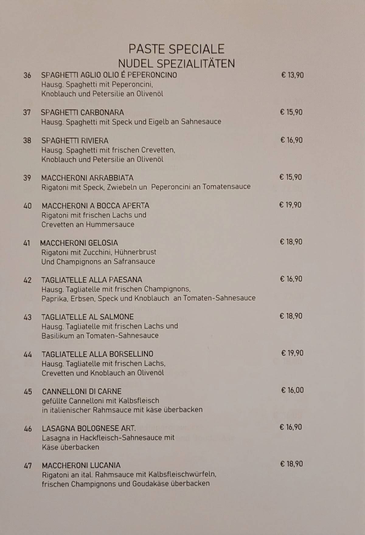 Speisekarte von La Trattoria da Pippo am Schlenderhan restaurant, Bergheim