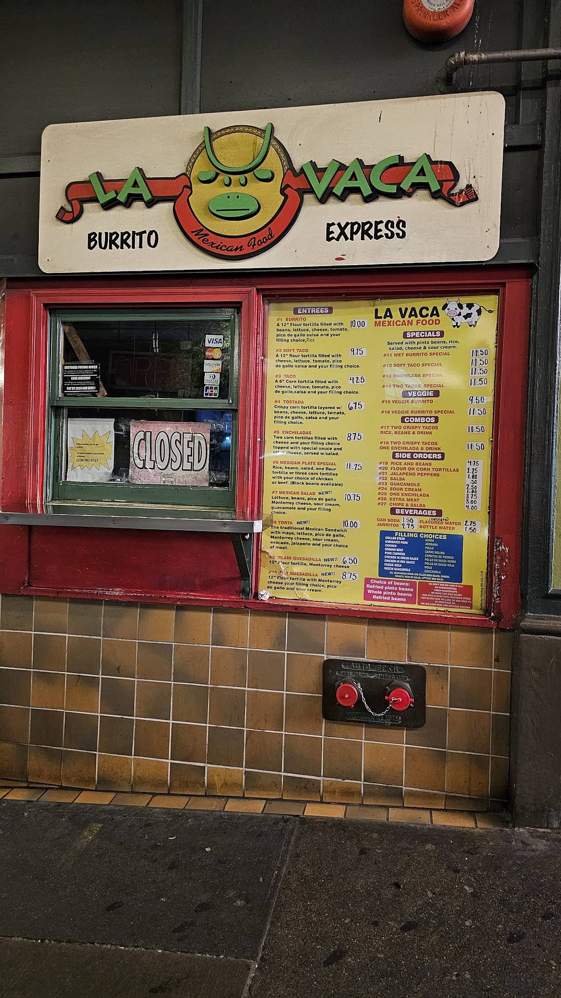 Menu at La Vaca restaurant, Seattle