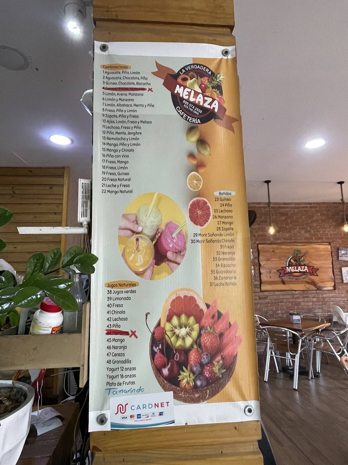 Carta del restaurante La Verdadera Melaza, Jarabacoa