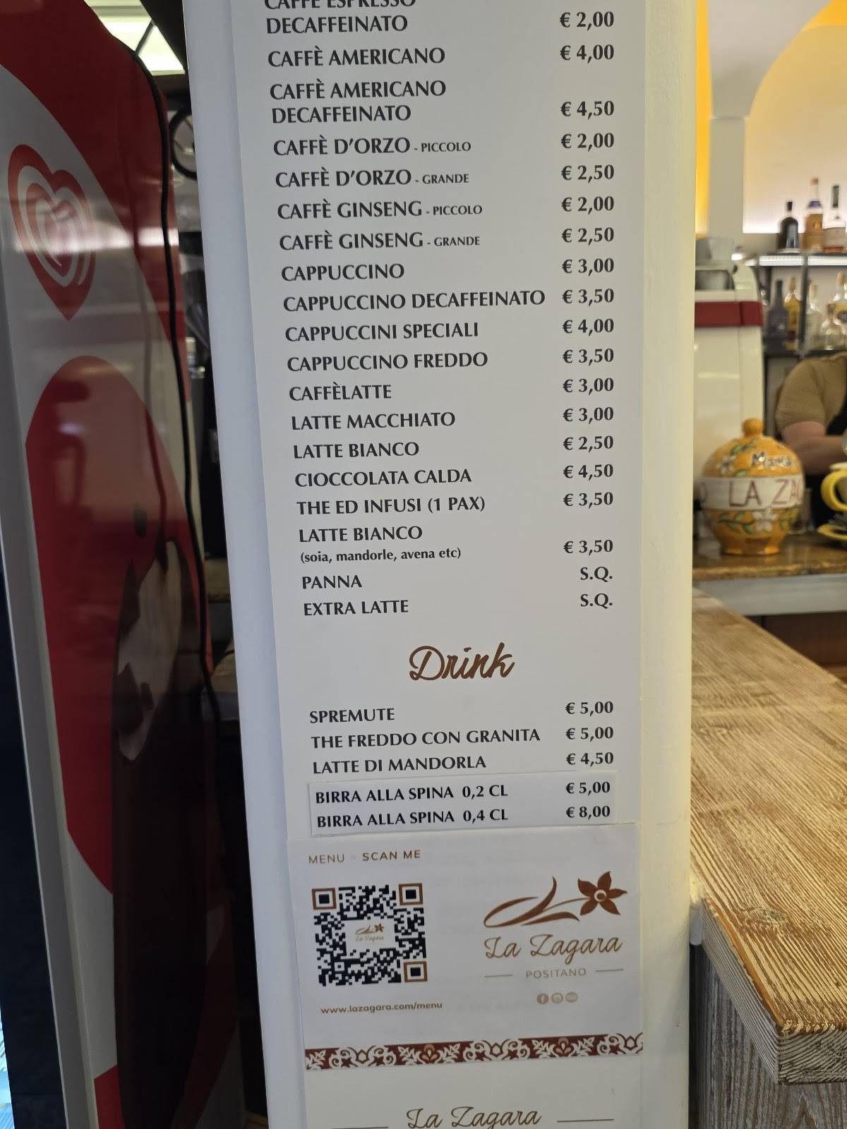 Menu da La Zagara pub & bar, Positano