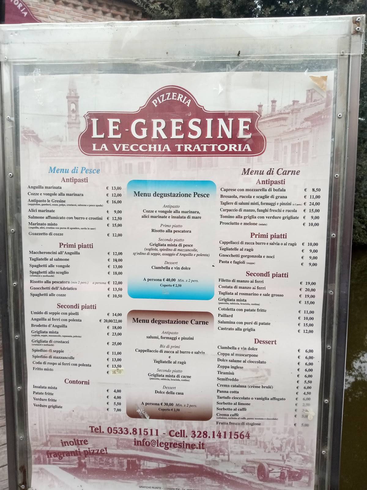Carta del restaurante La vecchia trattoria Le Gresine, Comacchio