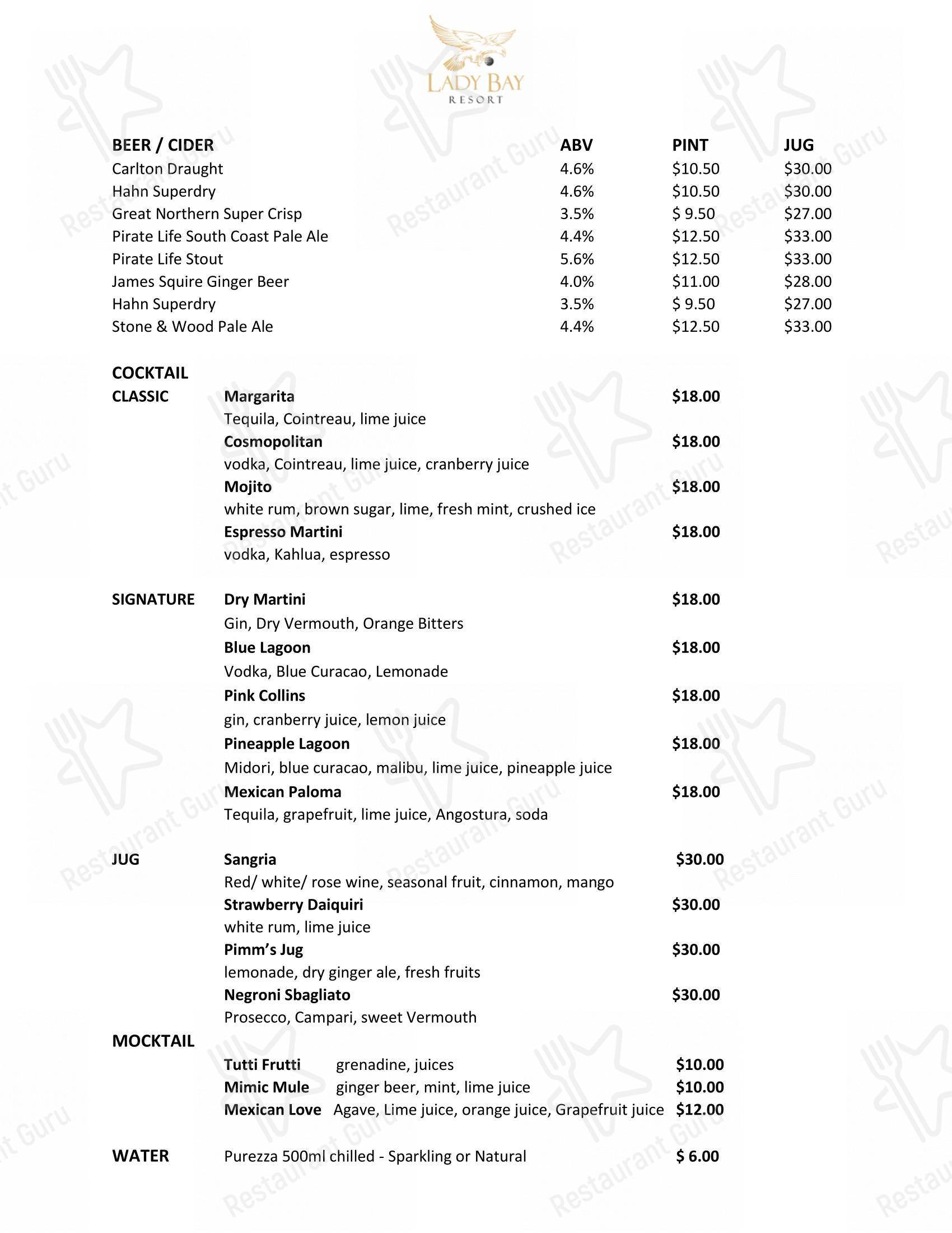 Menu at Lady Bay Resort Bar & Restaurant, Normanville