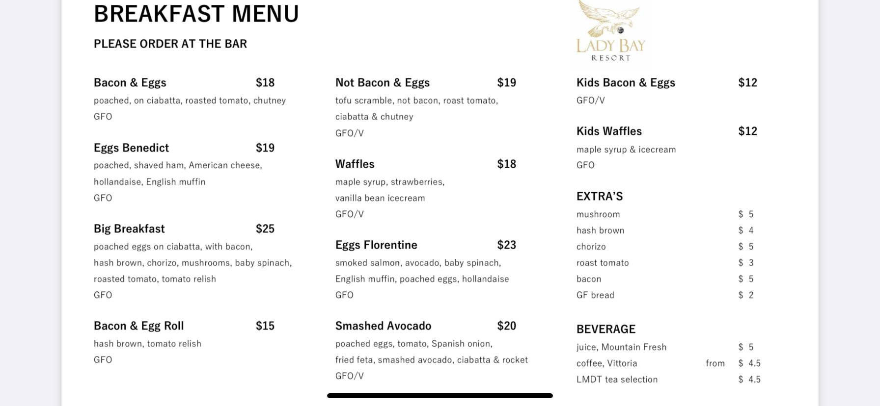 Menu at Lady Bay Resort Bar & Restaurant, Normanville