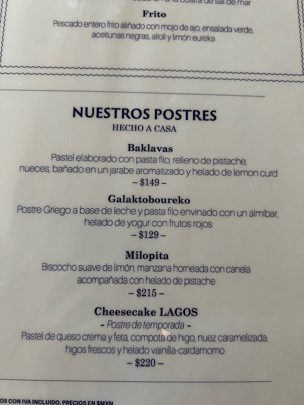 Carta del restaurante Lagos Taverna Griega, Merida, The Harbor