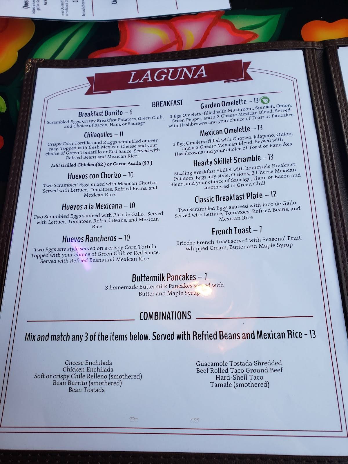 Menu at Laguna Mexican Restaurant, Longmont