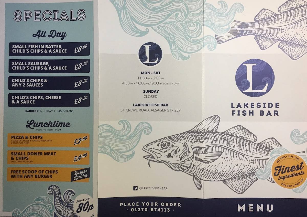 Menu at Lakeside Fish Bar, Rode Heath