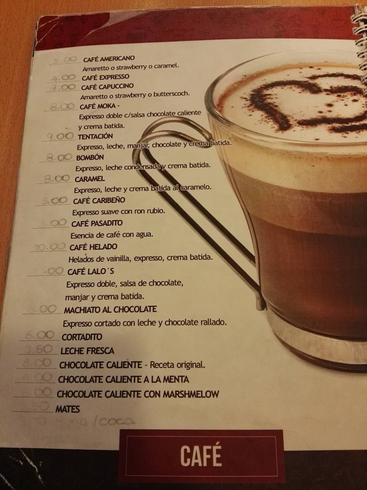 Menu at Lalo's Pan cafe, Ayacucho, Av. Mariscal Cáceres 1243