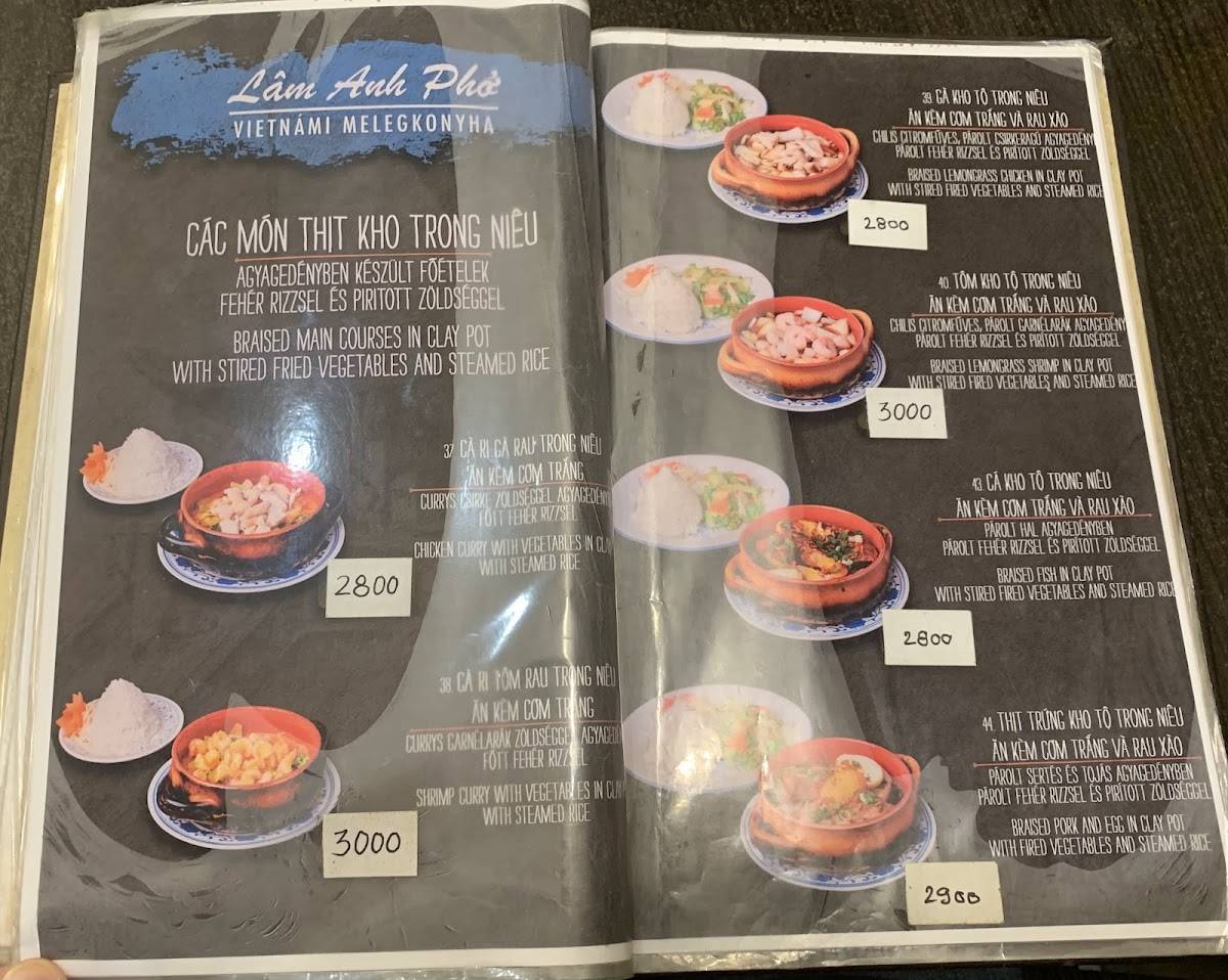 Menu at Lam Anh Pho restaurant, Budapest