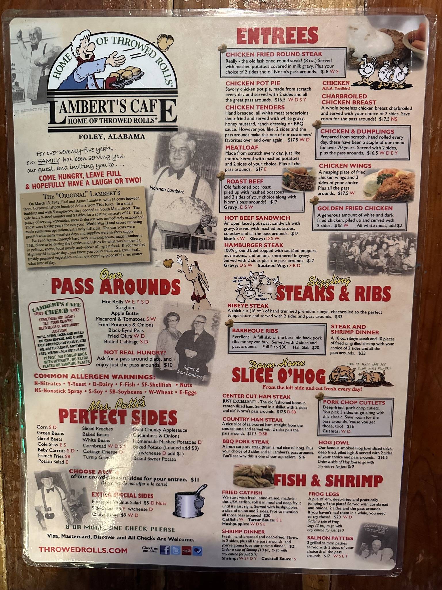 Menu at Lambert's Cafe, Foley, S McKenzie St