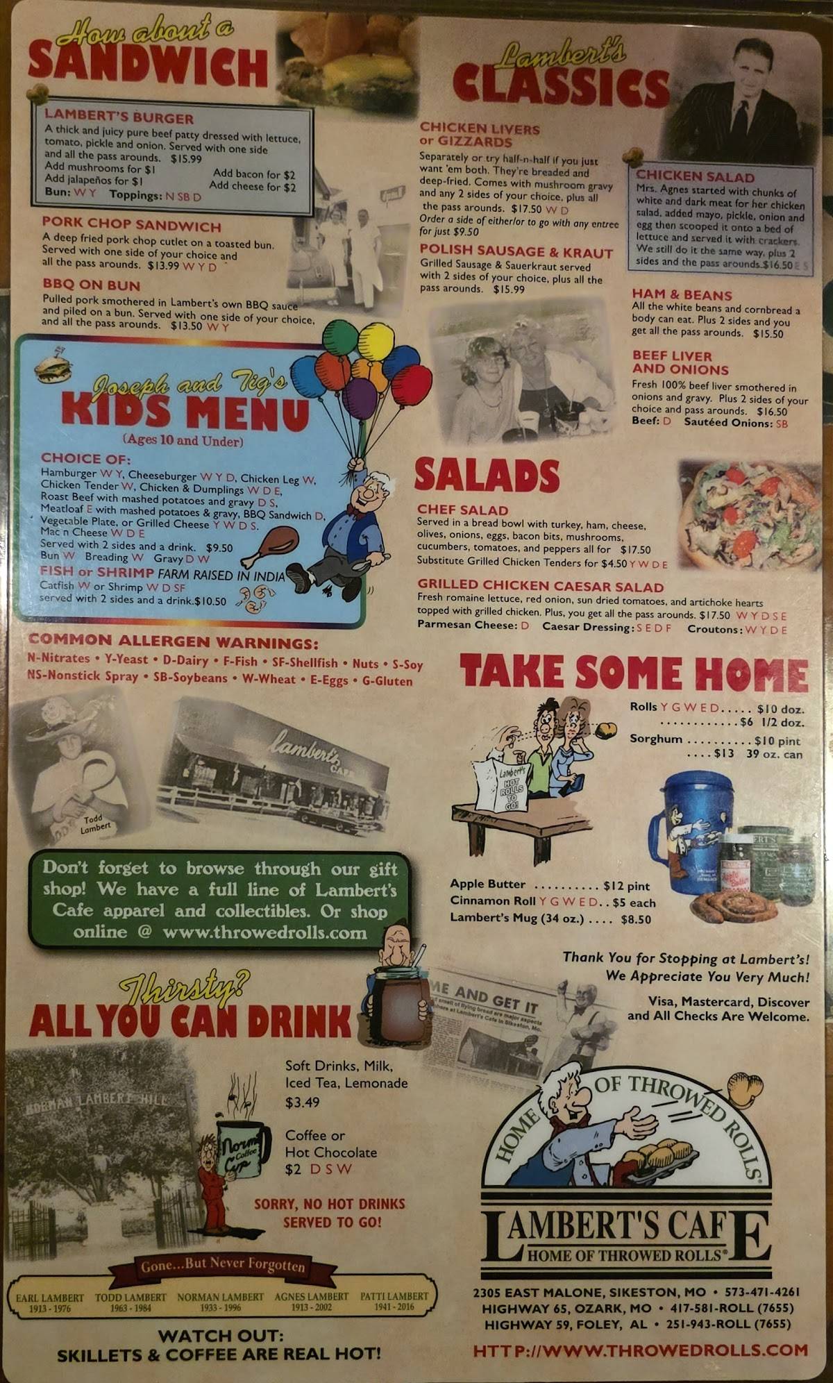 Menu at Lambert's Cafe, Foley, S McKenzie St