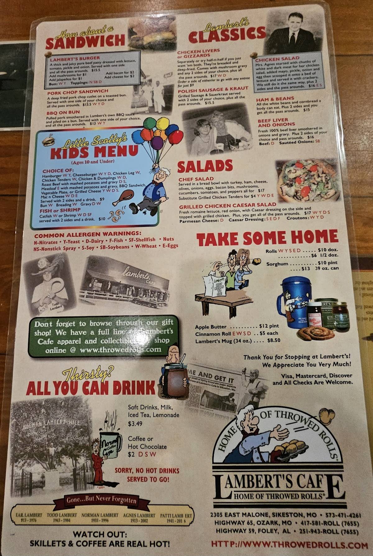 Menu at Lambert's Cafe, Foley, S McKenzie St