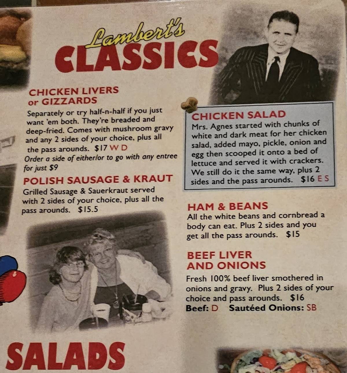 Menu at Lambert's Cafe, Foley, S McKenzie St