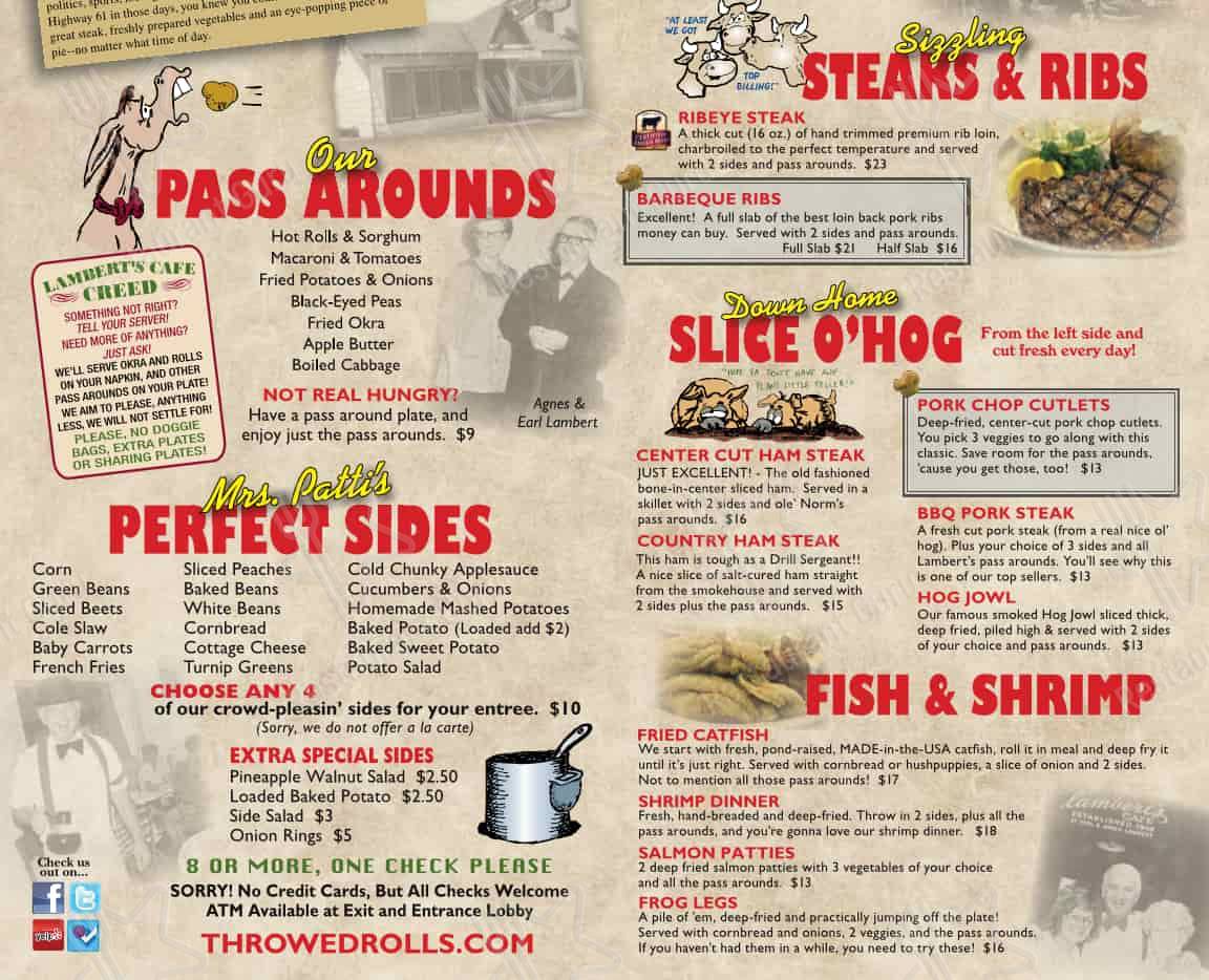 Menu at Lambert's Cafe, Foley, S McKenzie St