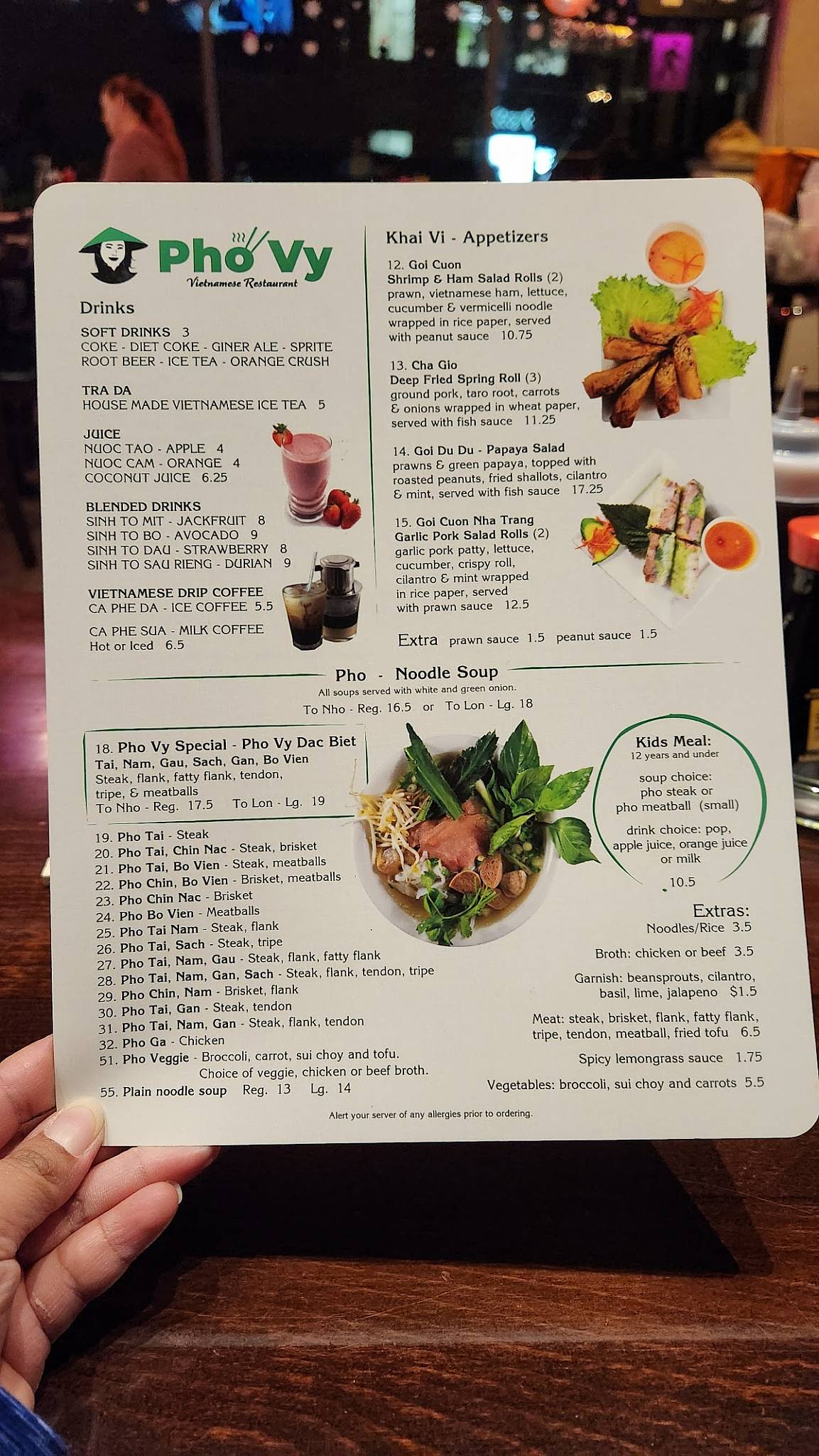 Menu at Pho Vy Vietnamese Restaurant, Langford
