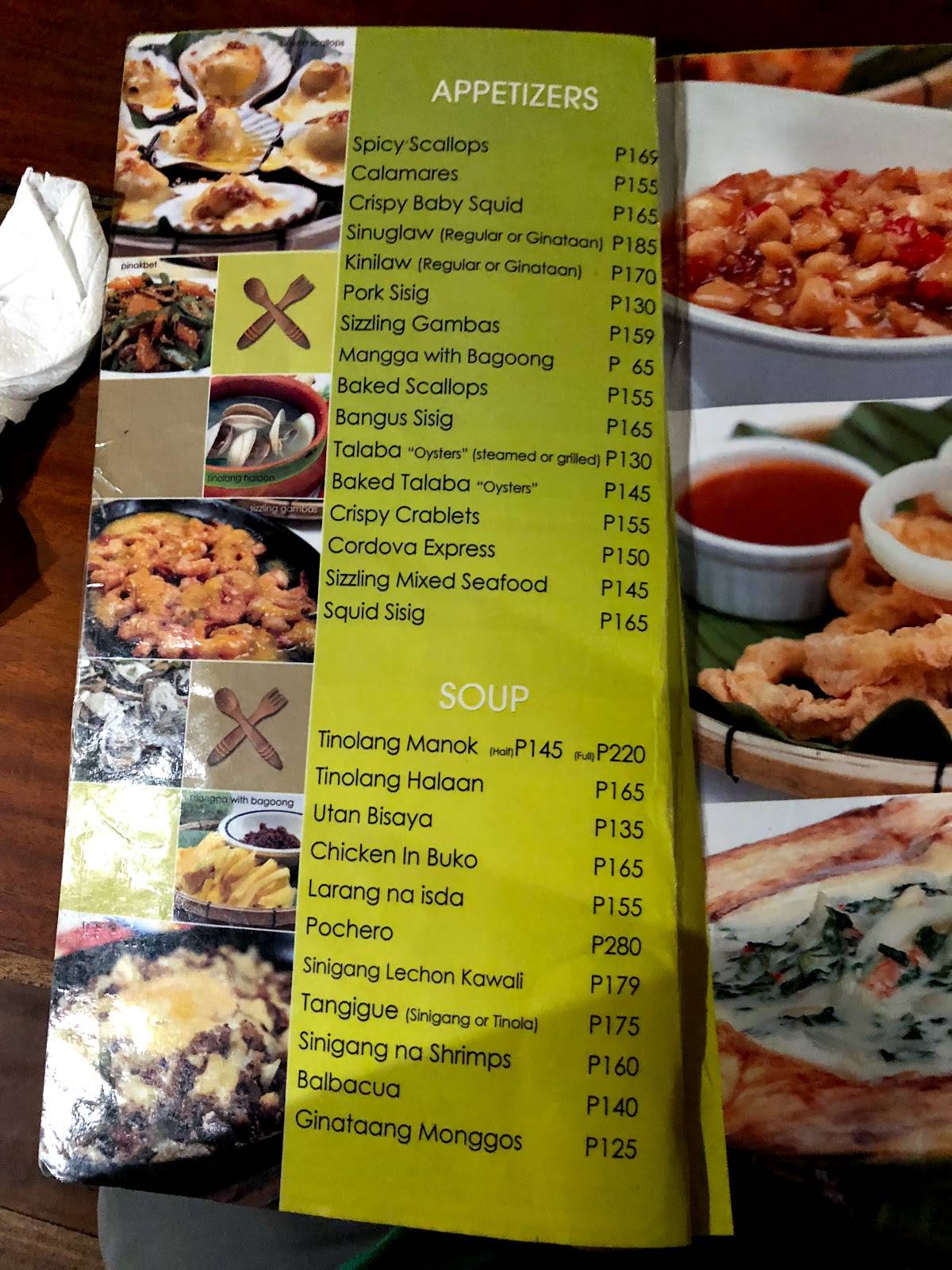 Menu at Lantaw Native Restaurant, Dumaguete, EJ Blanco Drive