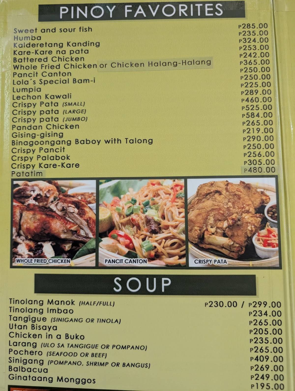 Menu at Lantaw Native Restaurant, Dumaguete, EJ Blanco Drive