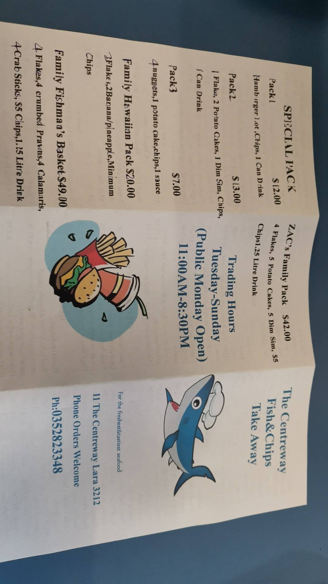 Menu at (Lara Area)The Centreway Fish & Chip Shop restaurant, Lara