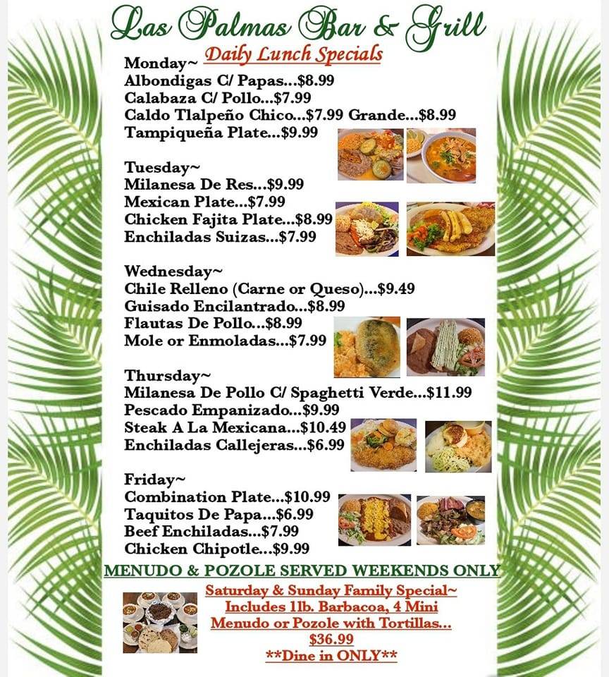 Menu at Las Palmas Bar & Grill, Laredo