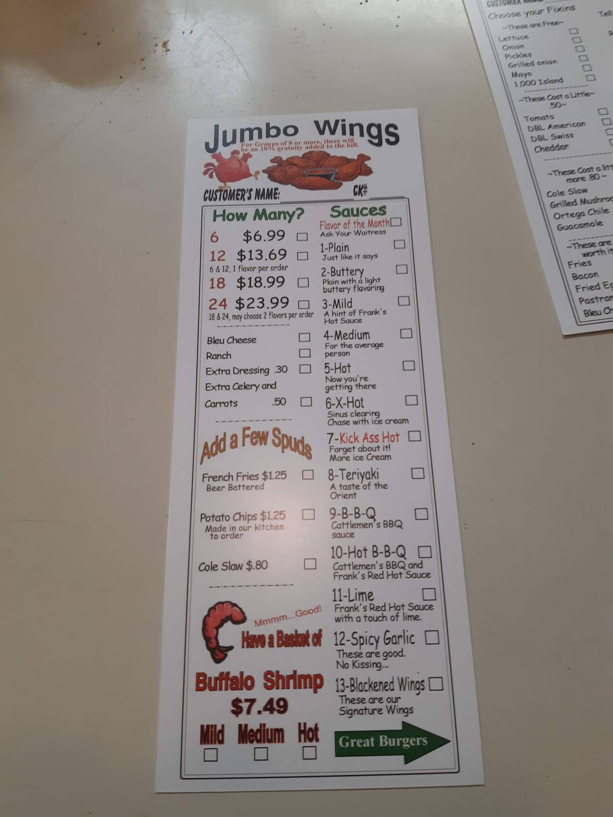 Menu at Badger Cafe, Las Vegas