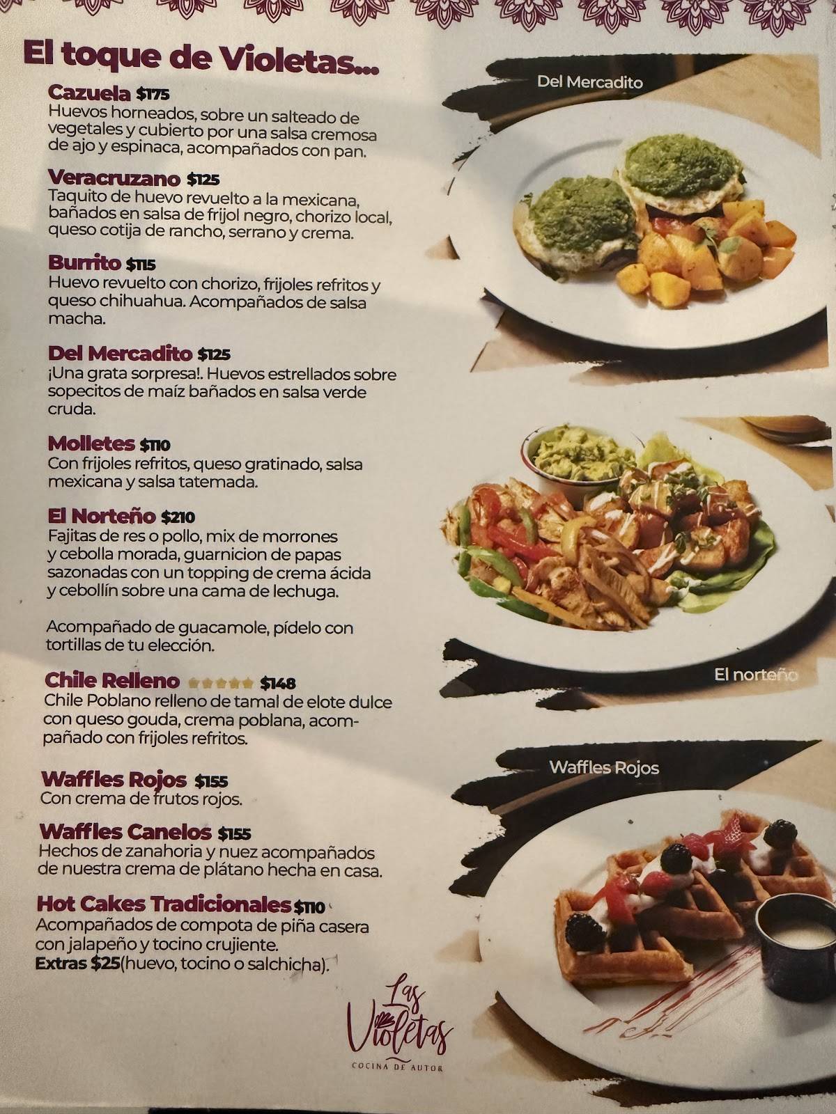 Carta del restaurante Las Violetas Cocina De Autor, Ciudad Obregón