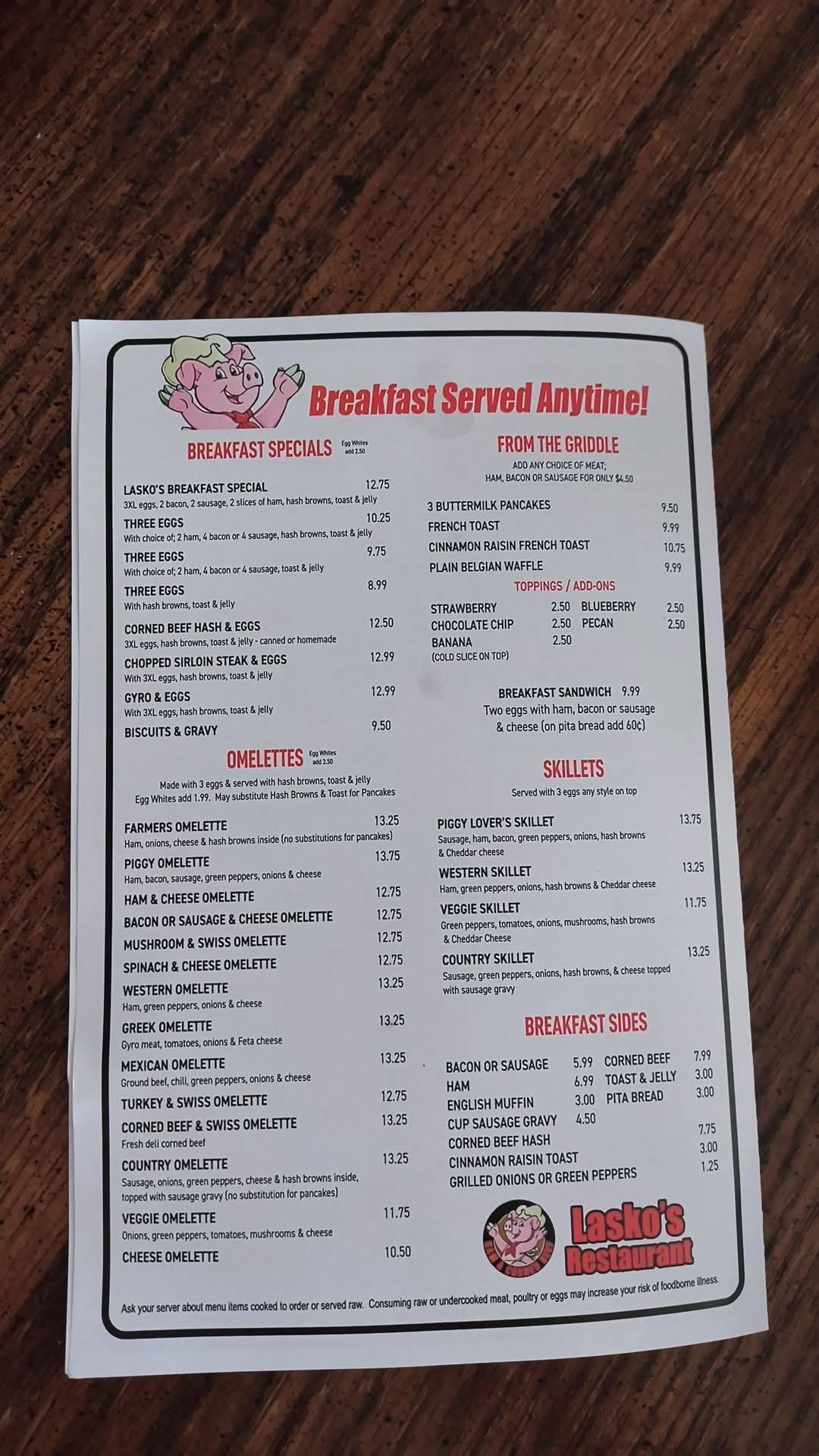 Menu at Laskos Restaurant, Midland