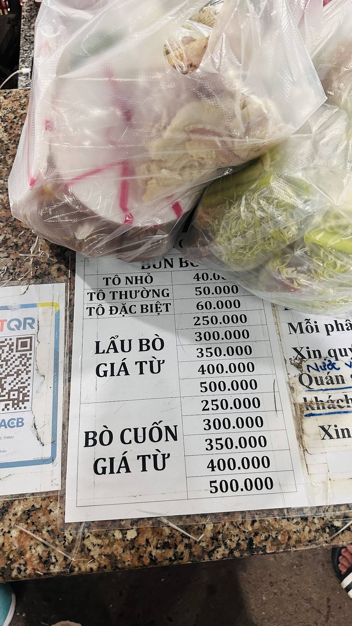 Menu at Lẩu Bò Giáo Toàn restaurant, Ho Chi Minh City, 218 Quốc lộ 1K