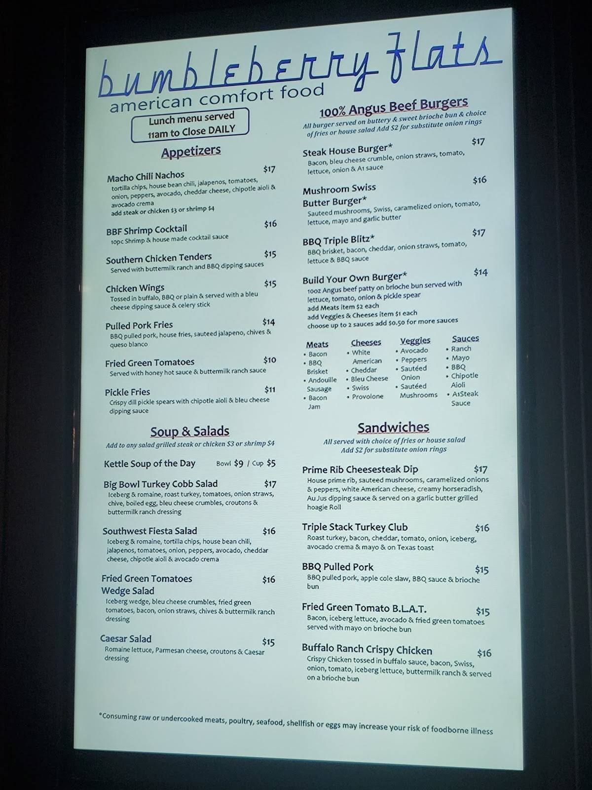 Menu at Bumbleberry Flats restaurant, Laughlin