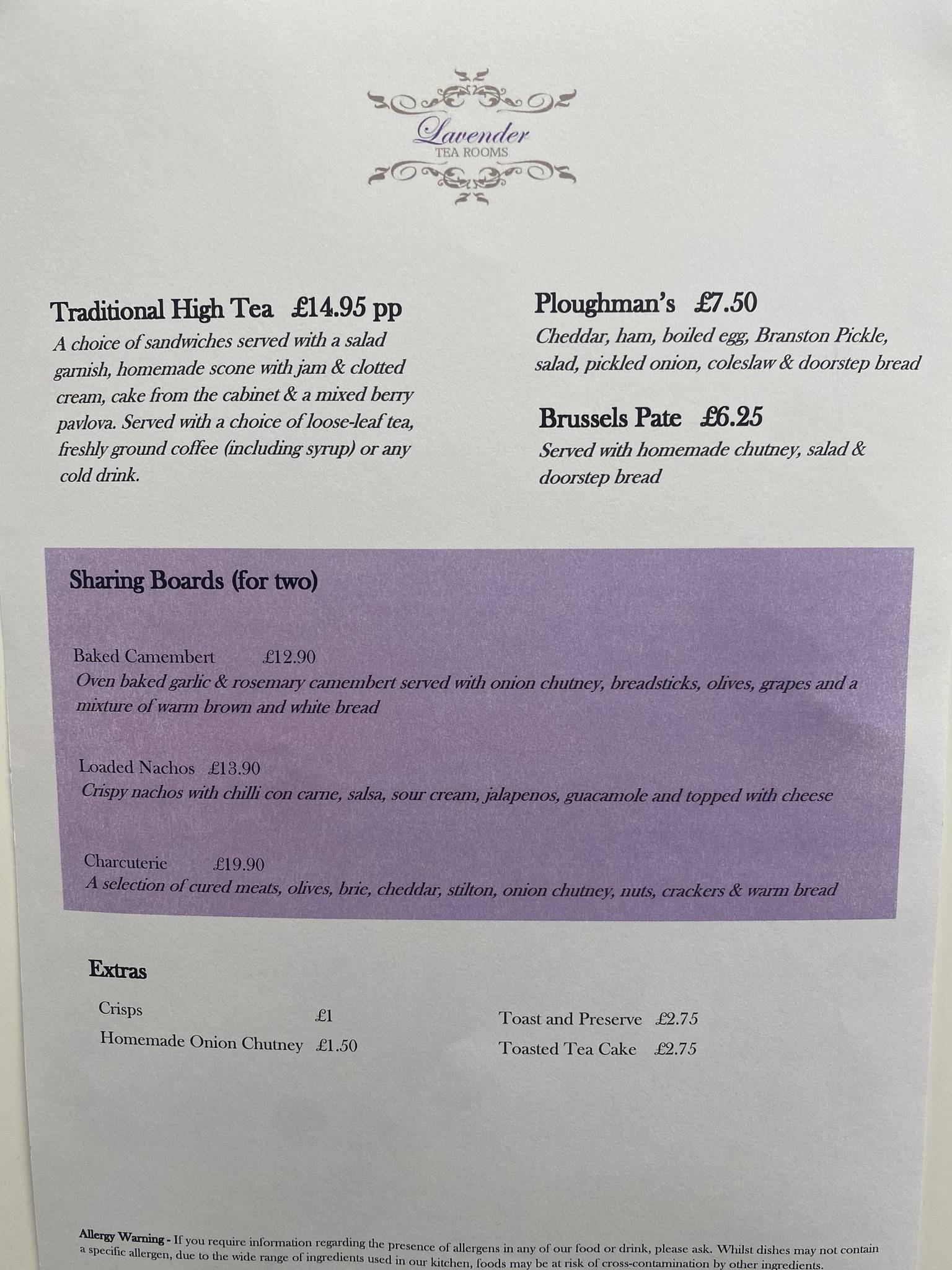 Menu at Lavender TEA ROOMS cafe, Havant