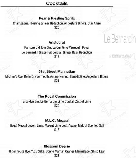 Menu at Le Bernardin restaurant, West New York, 155 W 51st St