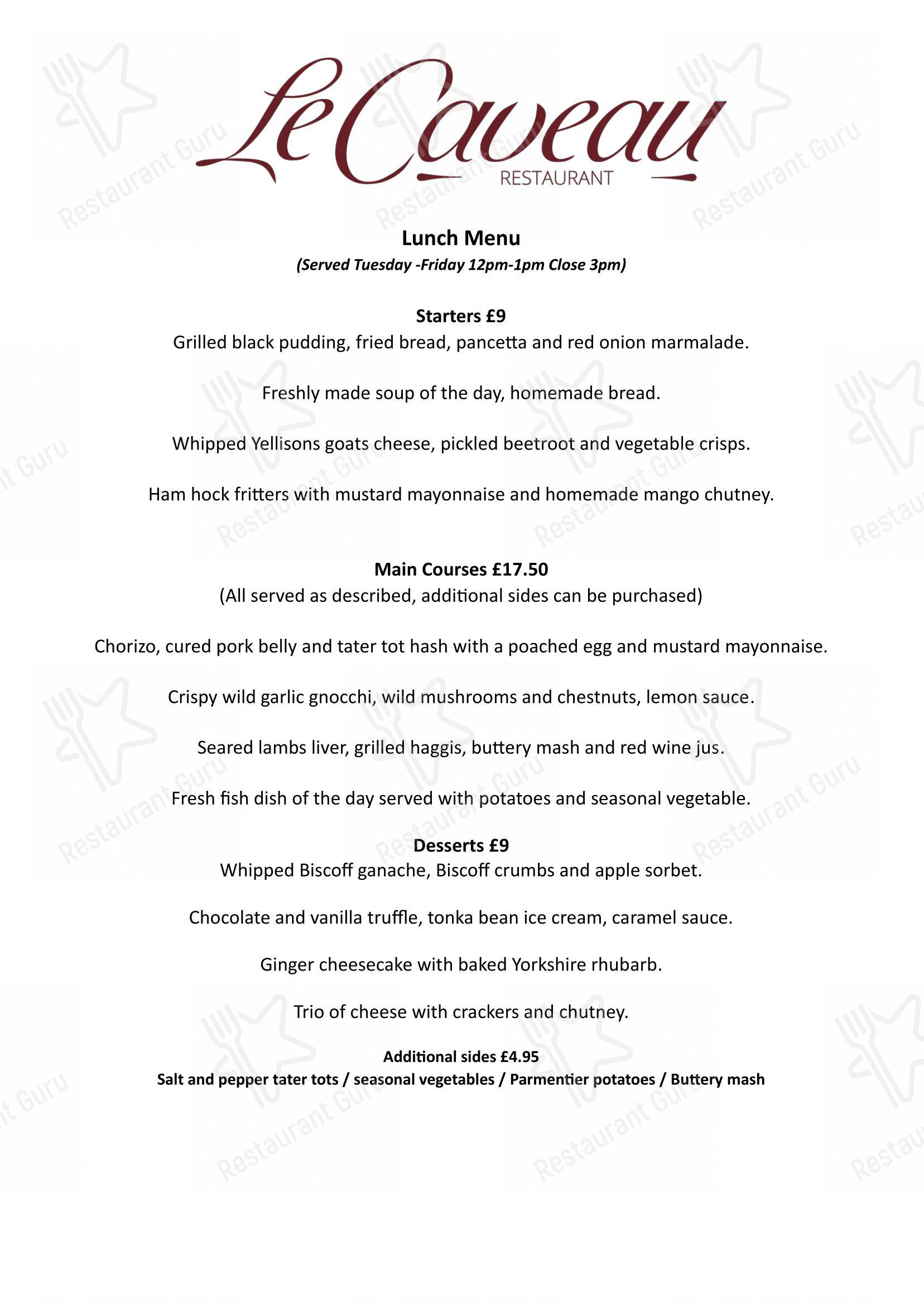 Menu at Le Caveau Restaurant, Skipton