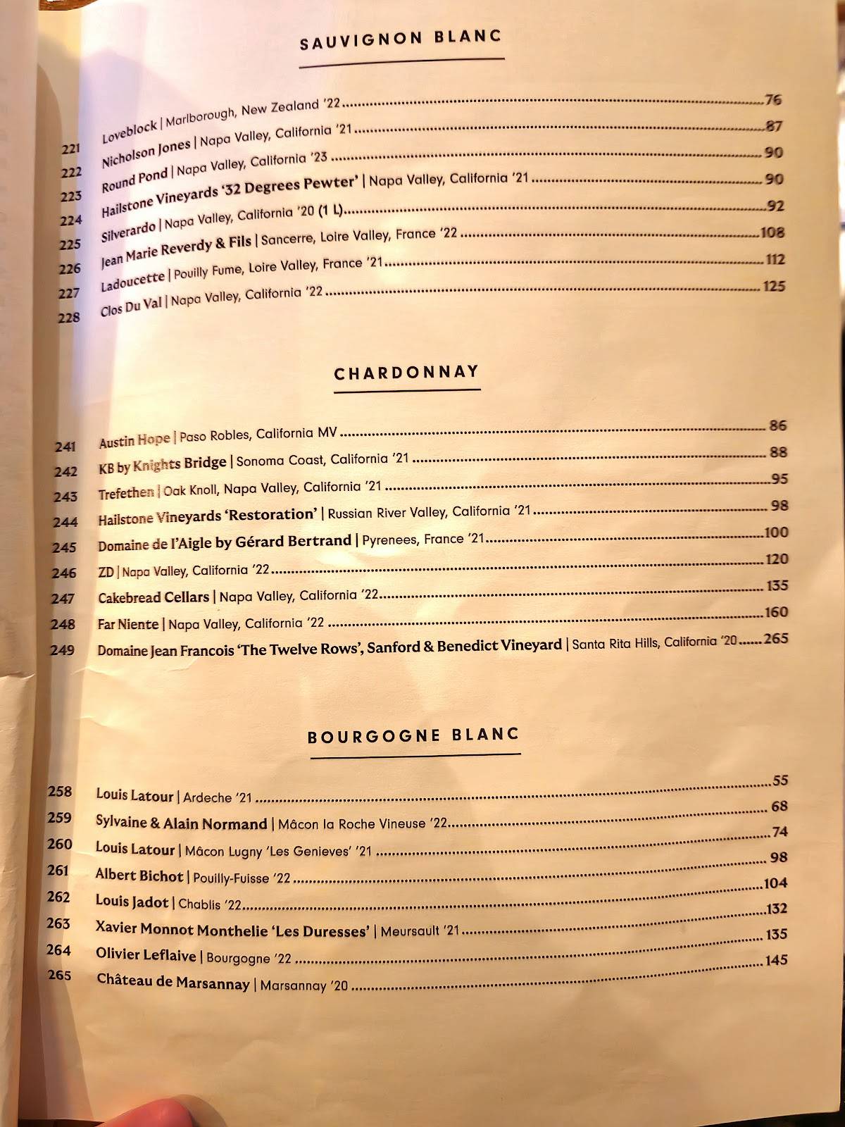 Menu at Le Colonial Naples restaurant, Naples