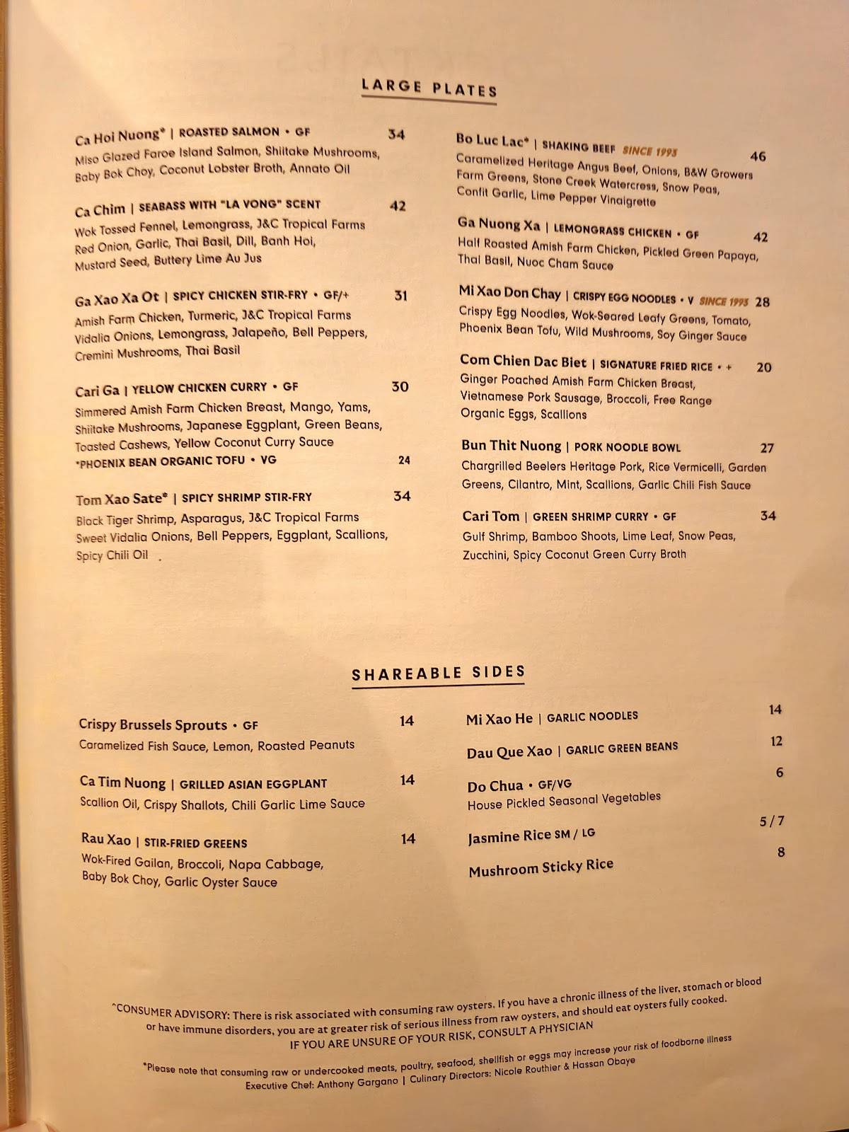 Menu at Le Colonial Naples restaurant, Naples