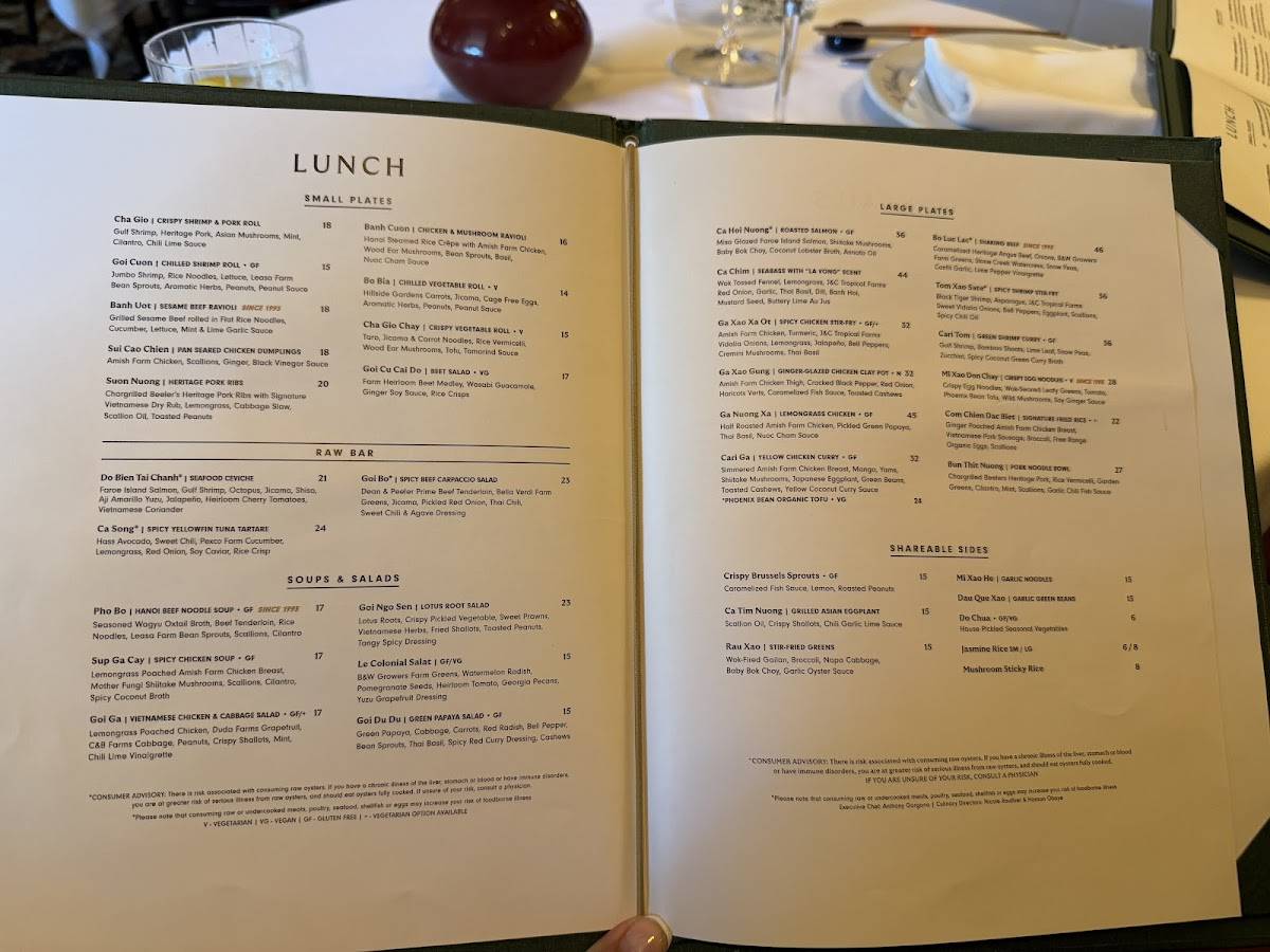 Menu at Le Colonial Naples restaurant, Naples