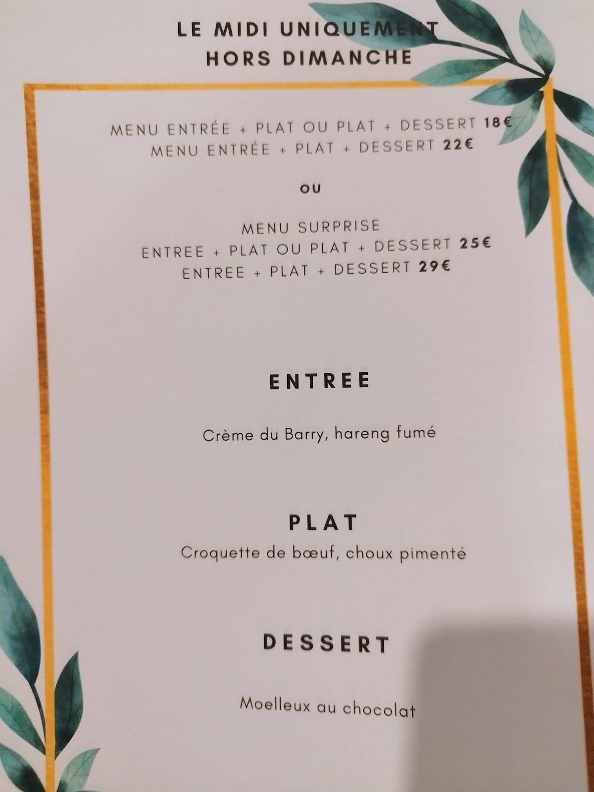 Carta del restaurante Le Complice, Saint-Brieuc