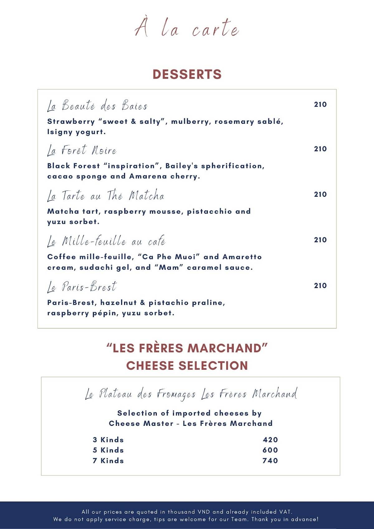 Menu at Le Comptoir restaurant, Da Nang, 16 Chế Lan Viên