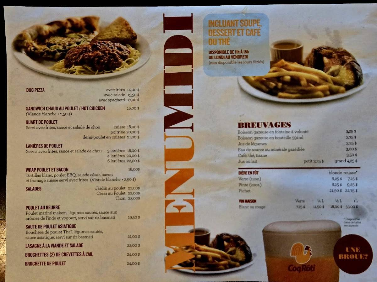 Menu au Le Coq Rôti pizzeria, Dolbeau-Mistassini