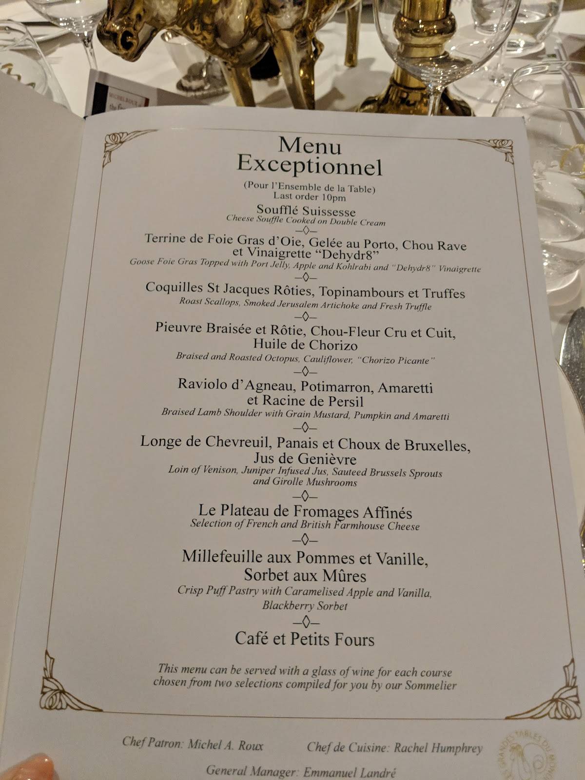 Menu at Le Gavroche restaurant, London