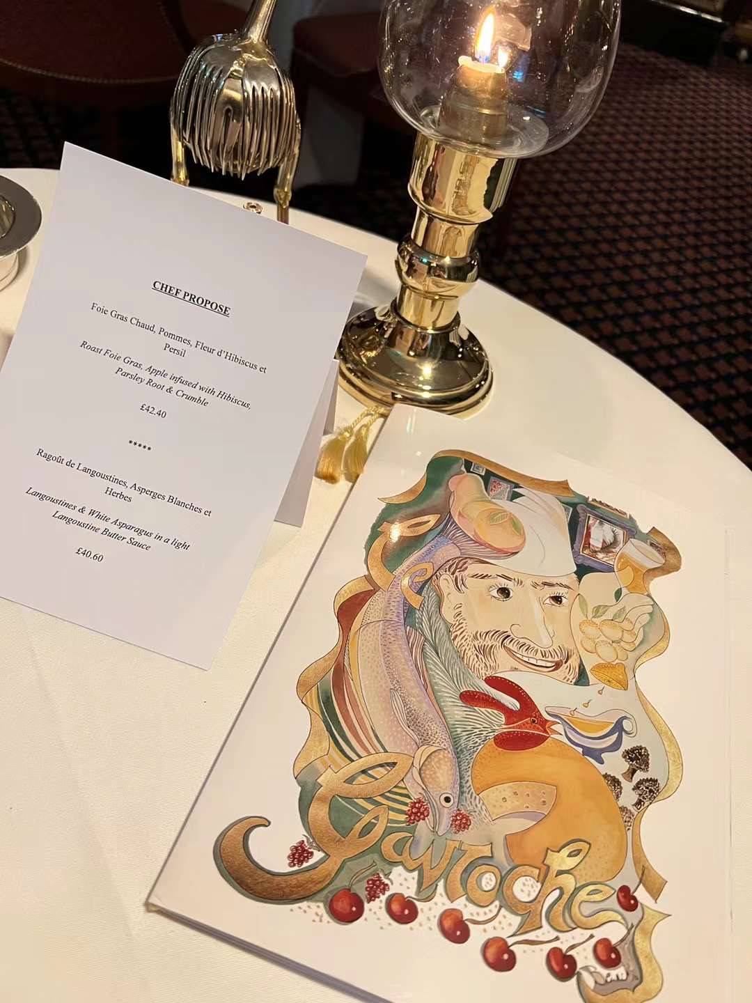 Menu at Le Gavroche restaurant, London