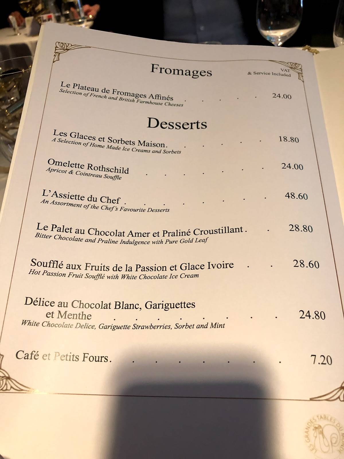 Menu at Le Gavroche restaurant, London