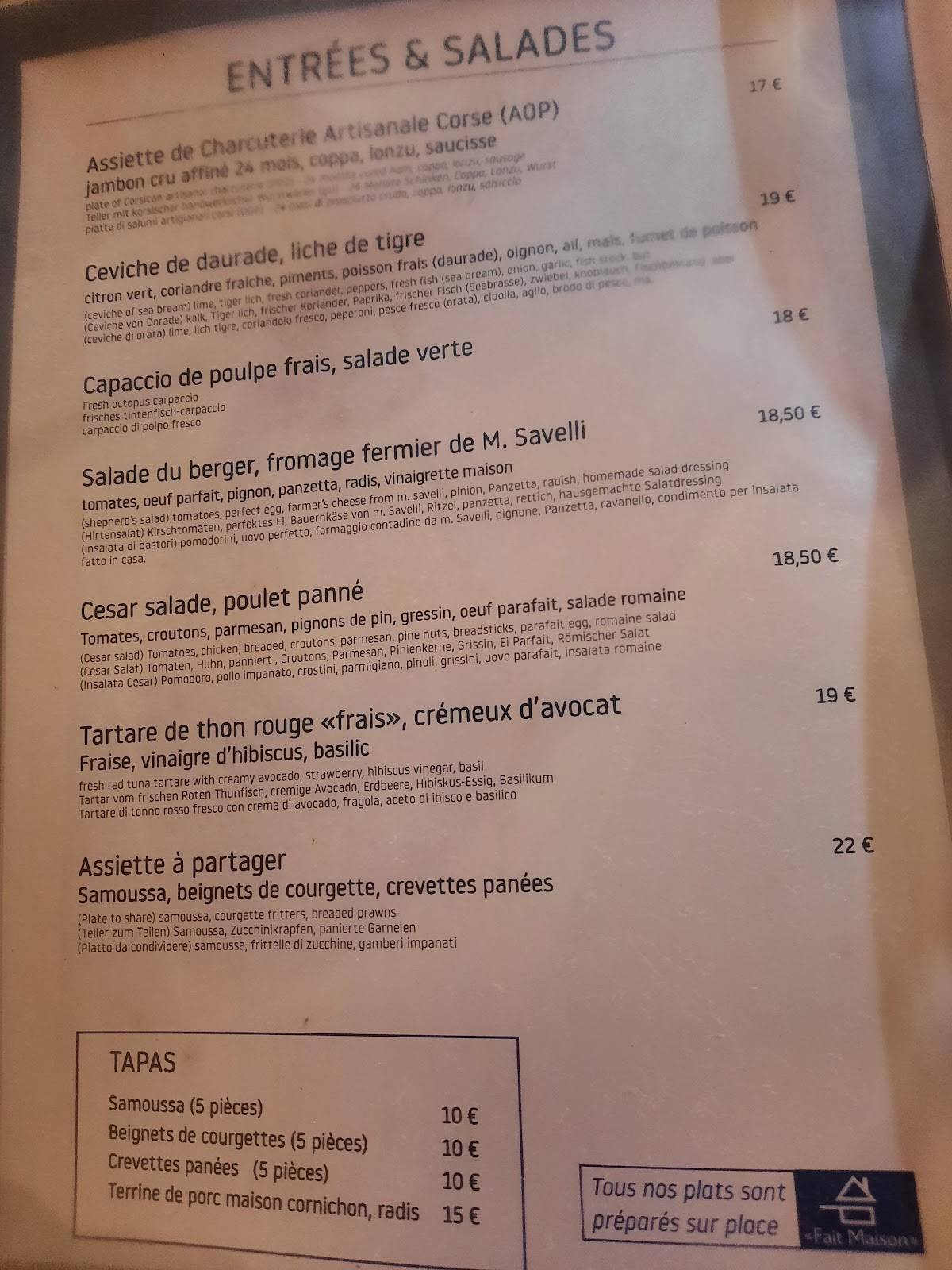 Menu au Le Grand Bleu Île-Rousse restaurant, L'Île-Rousse