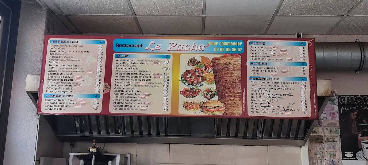 Menu au Le Pacha Kebab fast food, Wœrth