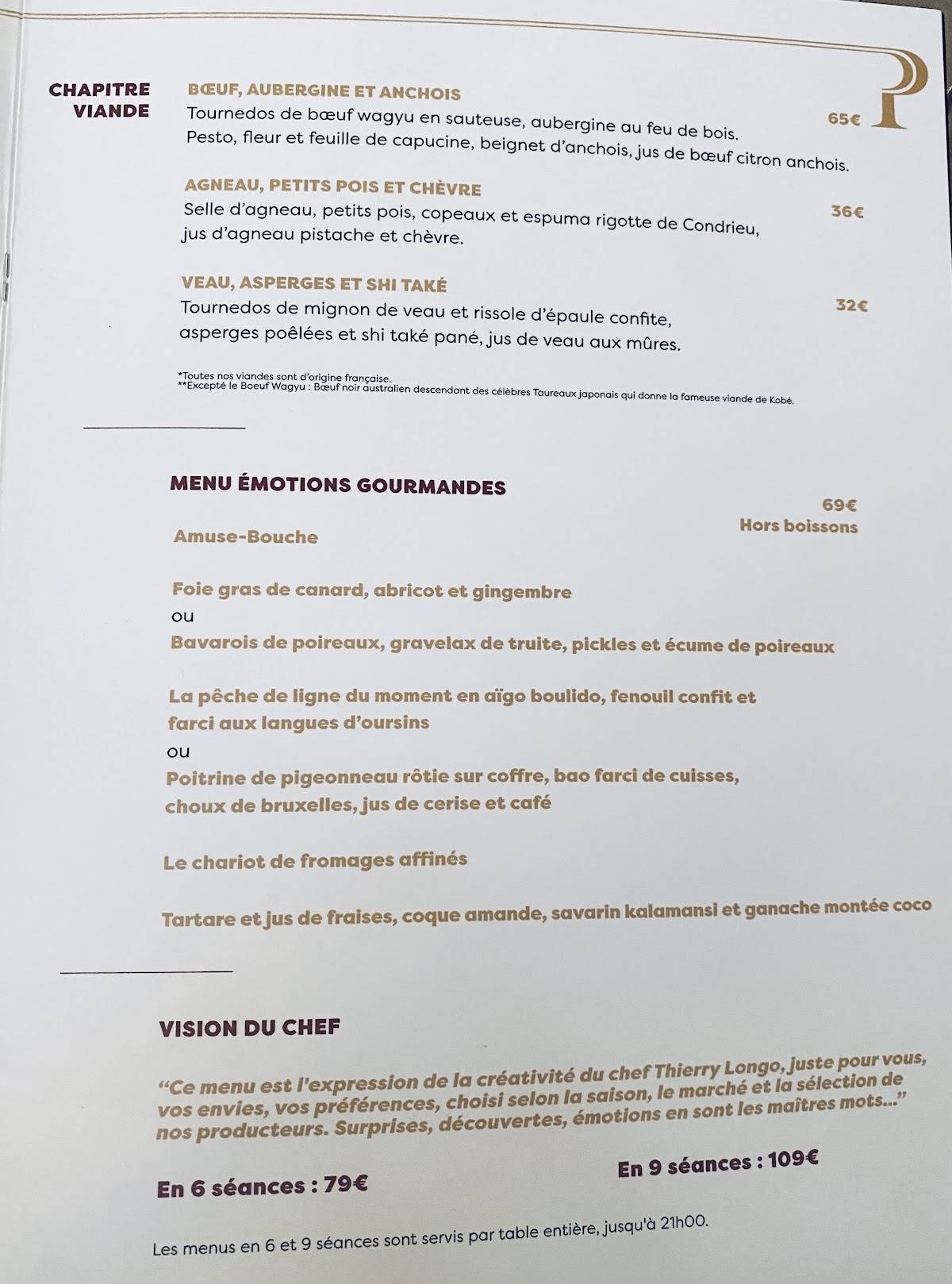 Menu au Le Pavillon P. restaurant, Gérardmer, Grand Hôtel Place du Tilleul