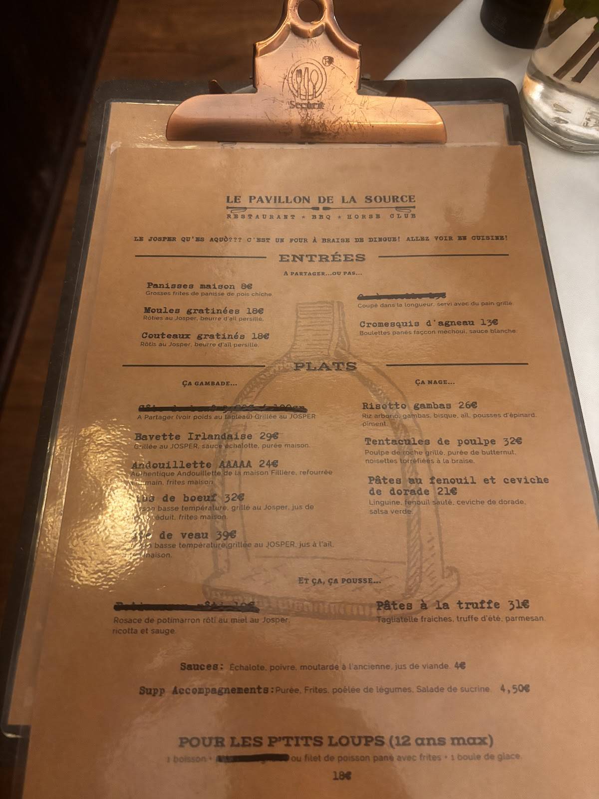 Menu au Le Pavillon de la Source restaurant, Aubagne
