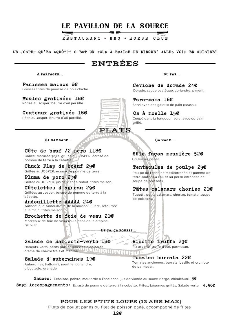 Menu au Le Pavillon de la Source restaurant, Aubagne