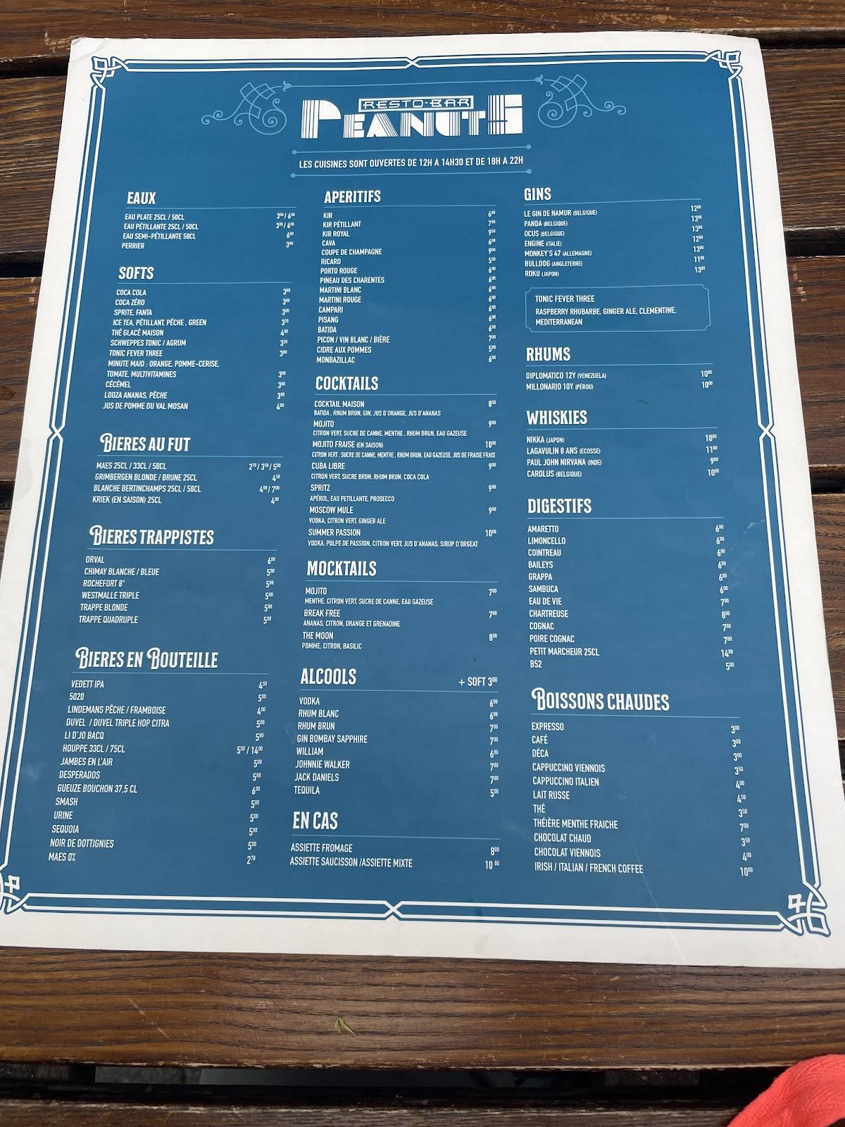 Menu au Le Peanuts, Namur