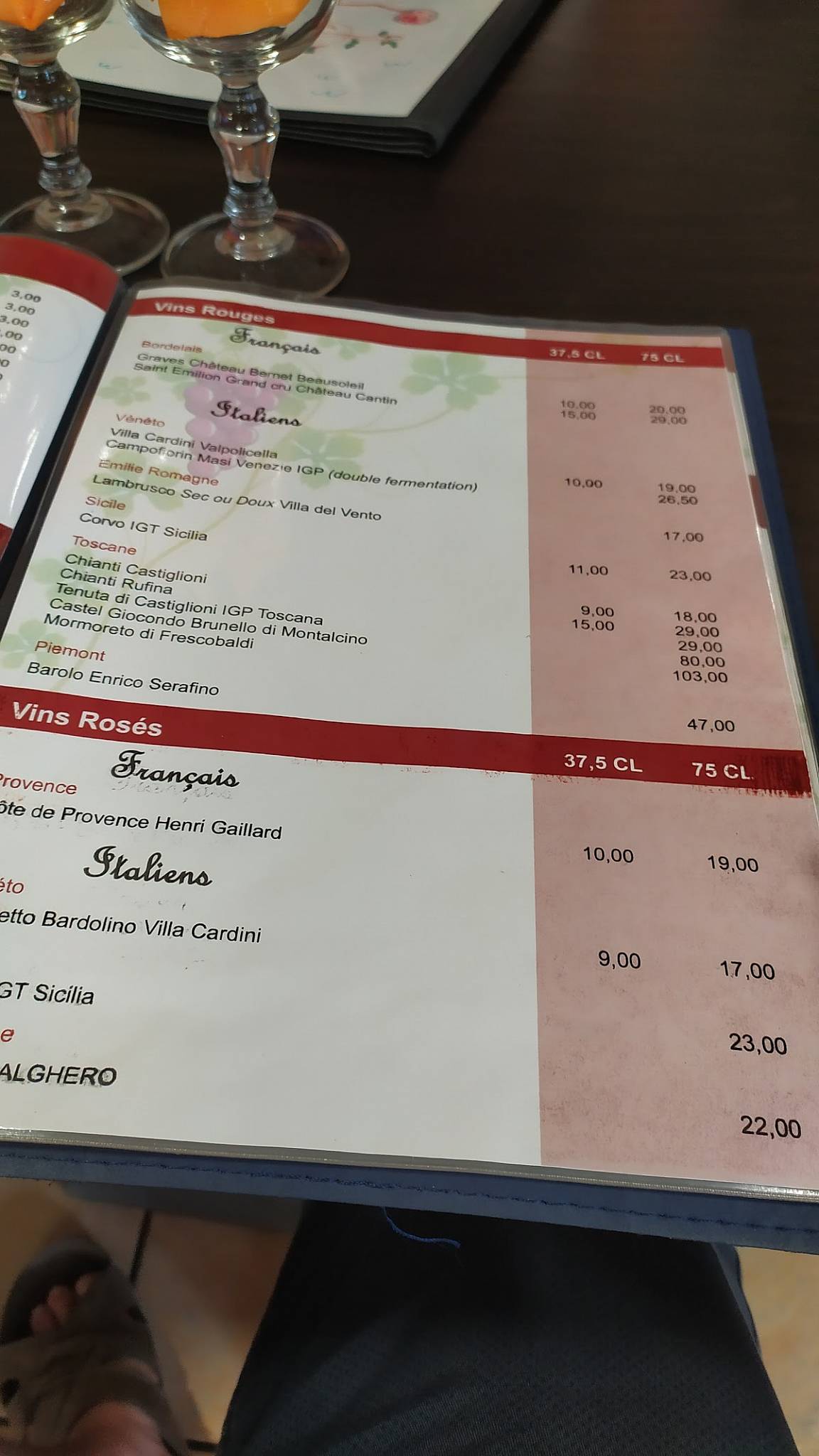 Menu au Le Pinocchio restaurant, Riom